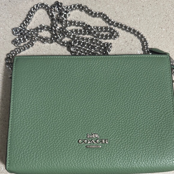 Coach | Bags | Coach Green Crossbody Bag With Silver Chain | Poshmark